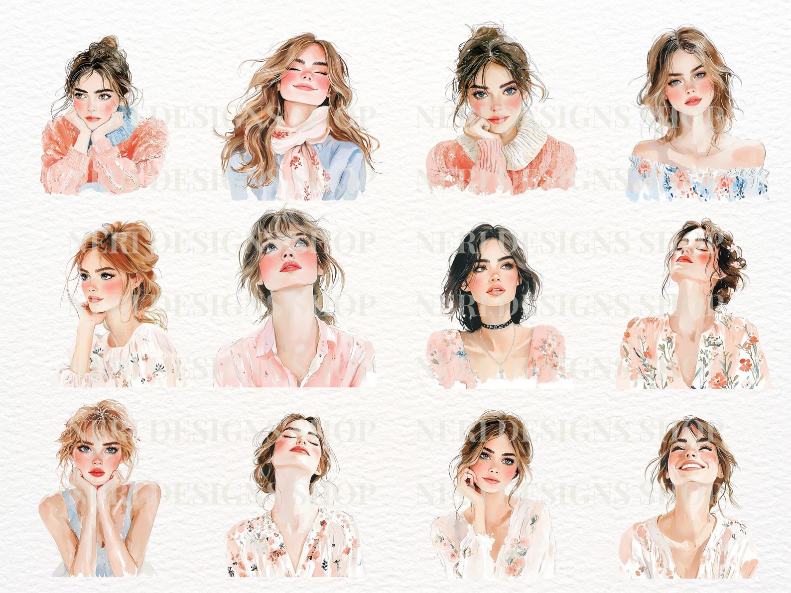 Pastel Woman Watercolor Clipart, Romantic Female Free Commercial PNG ...