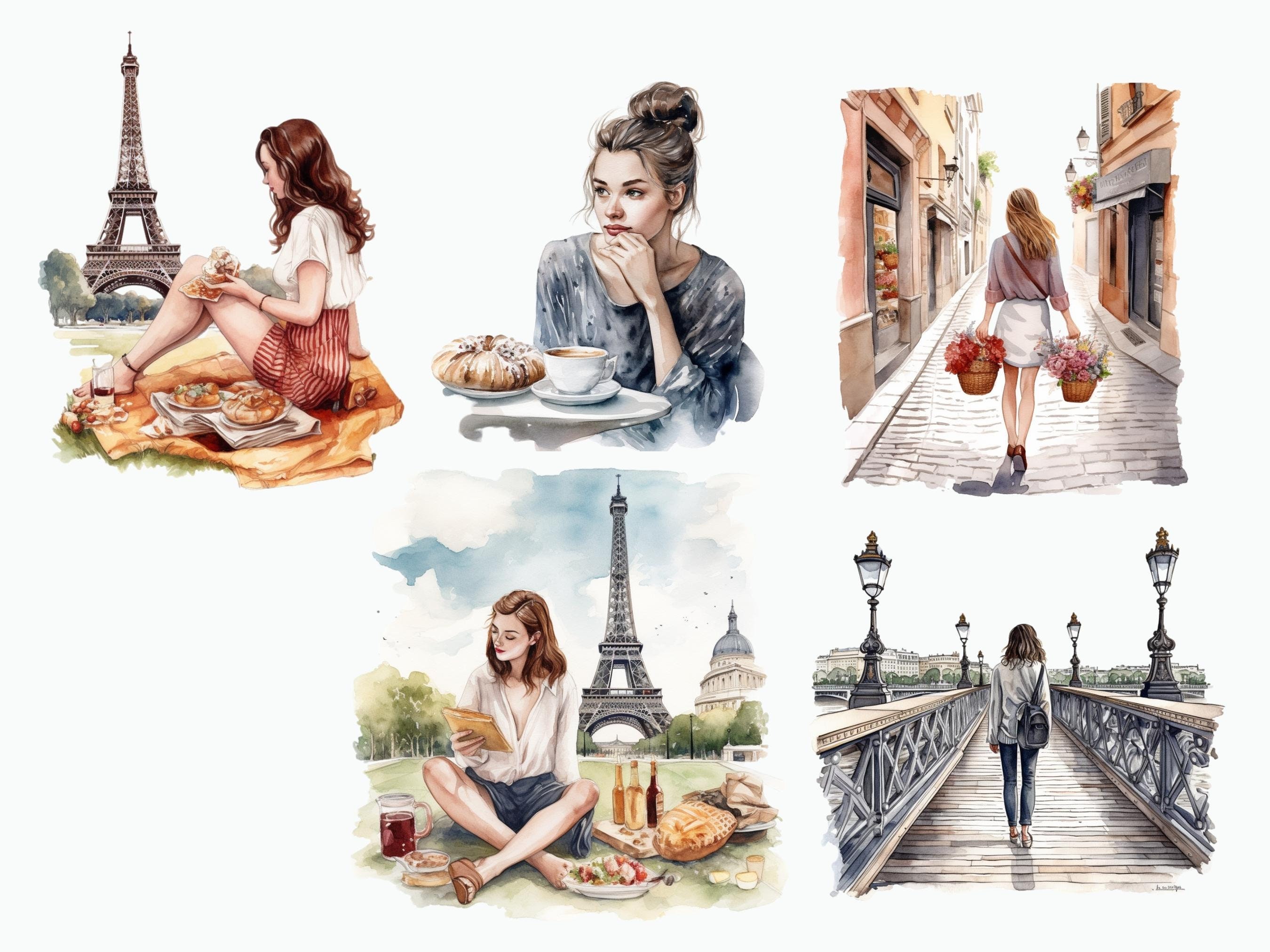 A Girl in Paris Watercolor Clipart Bundle Free Commercial - Etsy