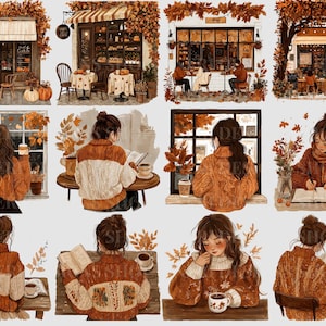 Cozy Fall Coffee Shop Watercolor Clipart, Autumn Cafe Storefront Free ...