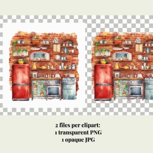 Retro Kitchen Watercolor Clipart Bundle Free Commercial Vintage Cooking ...