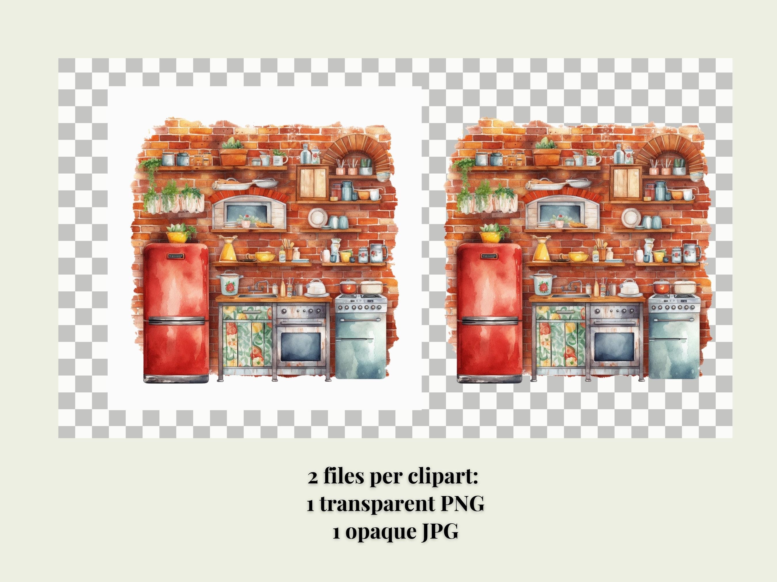 Retro Kitchen Watercolor Clipart Bundle Free Commercial - Etsy