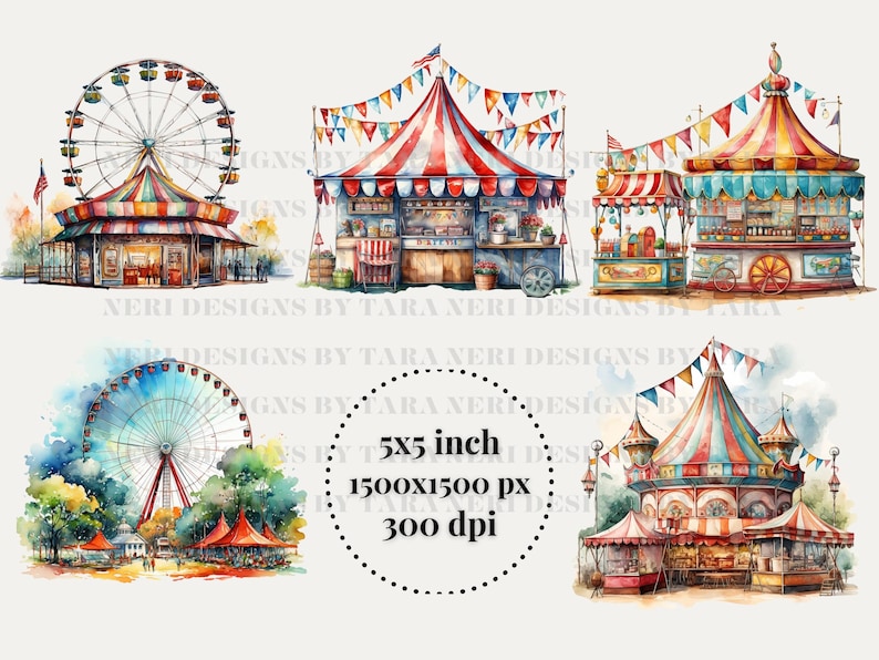 State Fair Watercolor Clipart Bundle County Fair Fair Wheel - Etsy