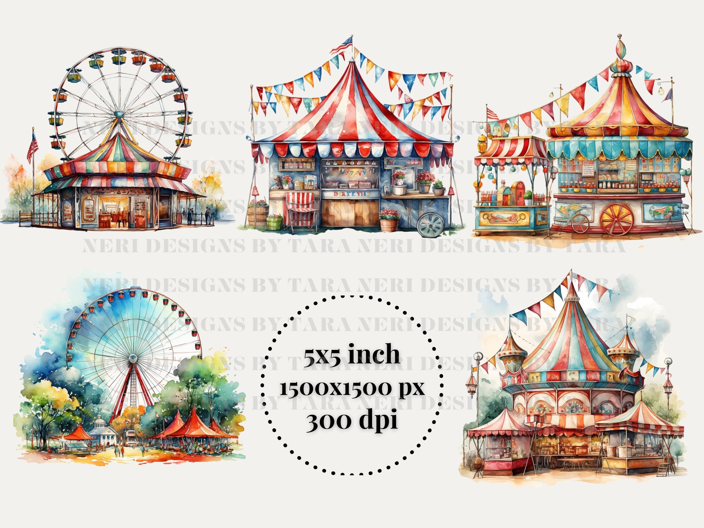 State Fair Watercolor Clipart Bundle County Fair Fair Wheel - Etsy