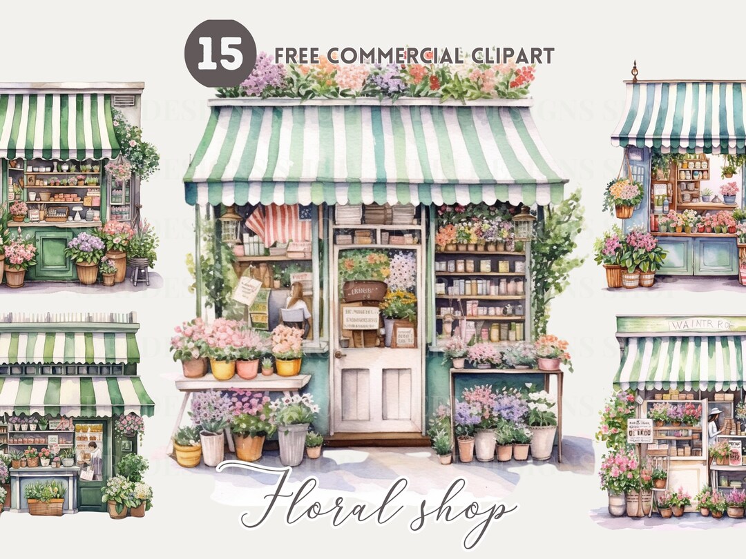 Flower Shop Watercolor Clipart Bundle, Floral Store PNG Illustration ...