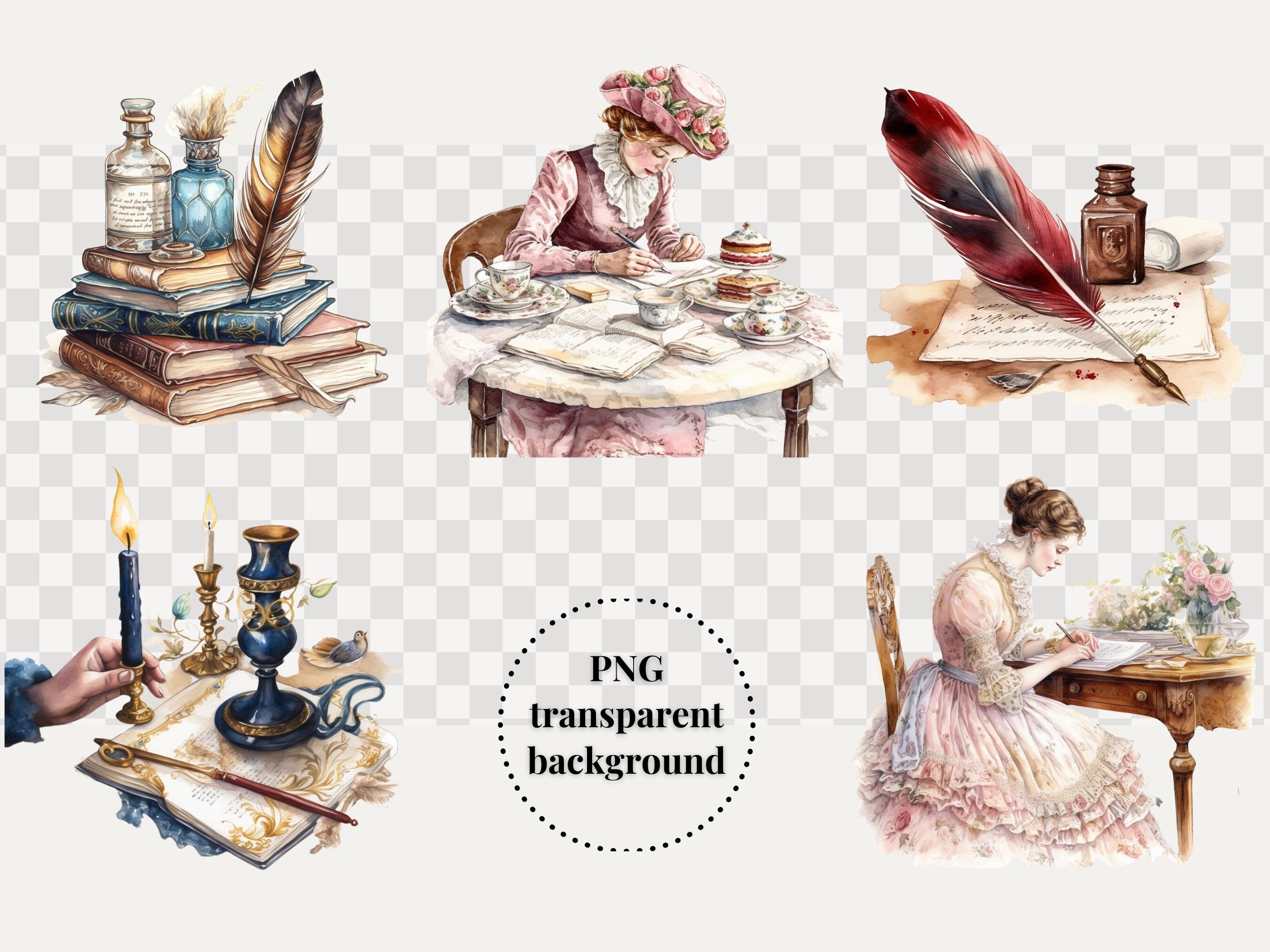 Vintage Writing Scene Watercolor Clipart Bundle Ink Quill - Etsy