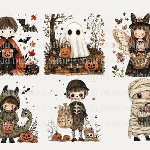 Kid in Halloween Costume Watercolor Clipart, Spooky Children Free ...
