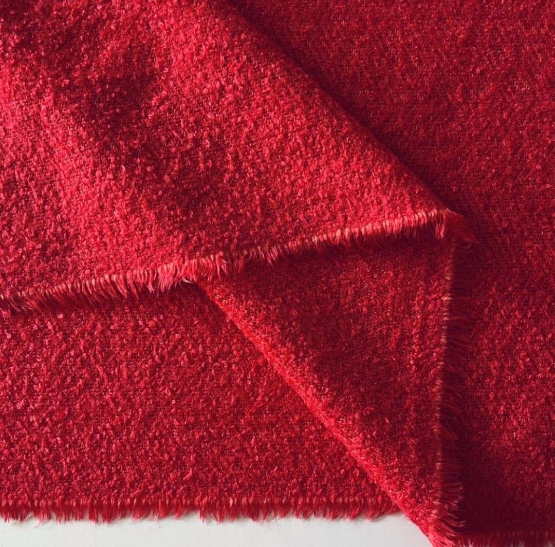 Red Boucle Tweed Wool Fabric,knitted,coat,dress,ensemble,skirt,autumn ...