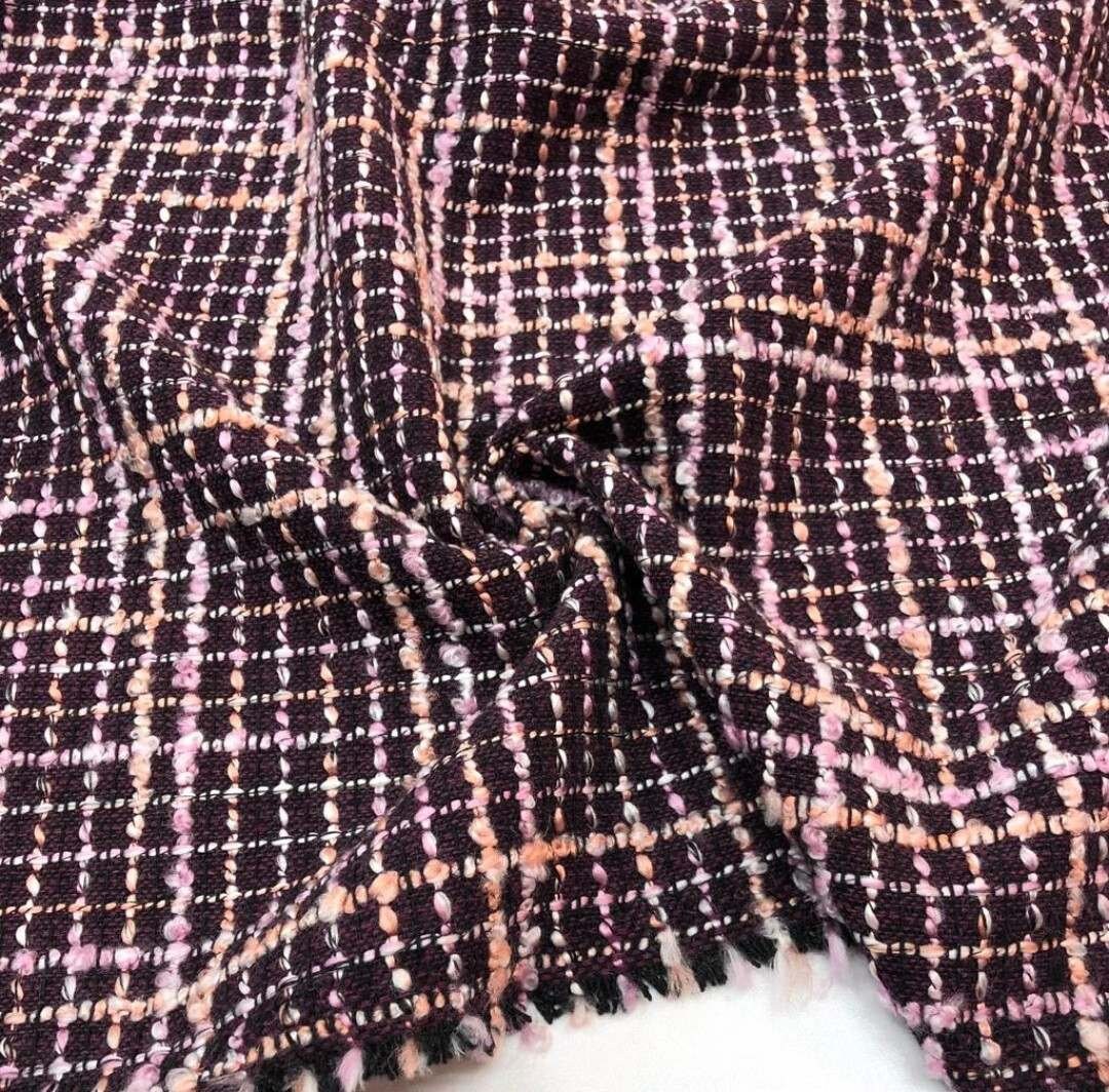 Bordeaux Coloured Tweed Fabric,plaid Pattern Wool Blended Autumn and ...