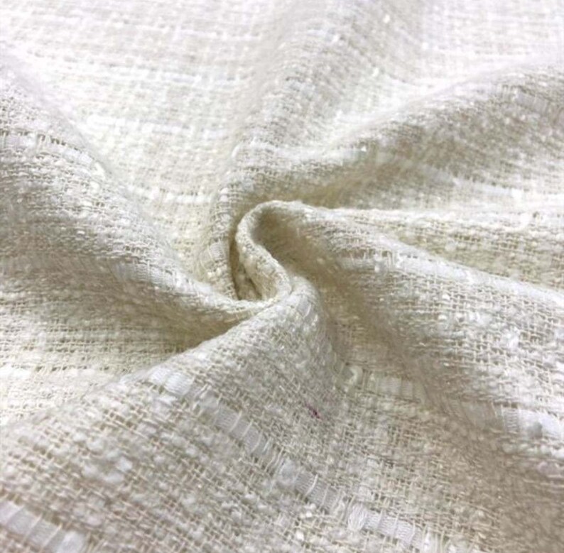 Ecru Color Tweed Wool Fabric, Knitted, Thick, Coat, Dress, Skirt ...