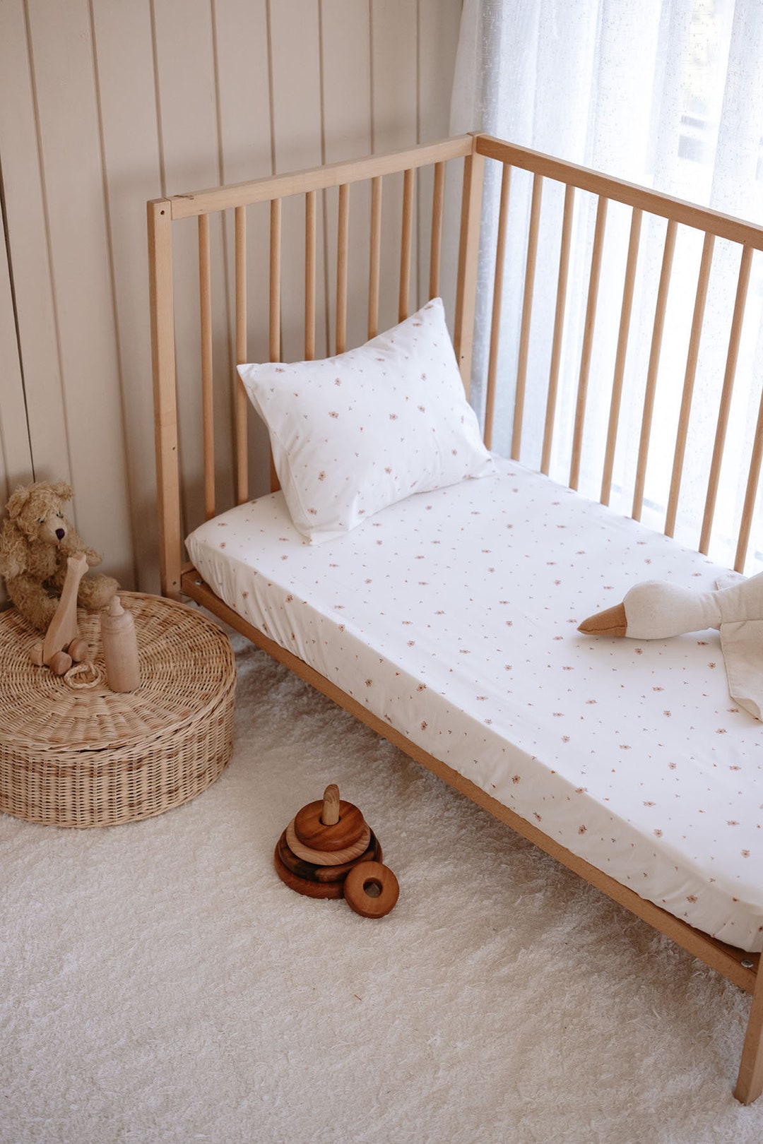 Baby Sheet Set Tiny Boho Floral Sheet for Sensitive Mothers, Natural ...