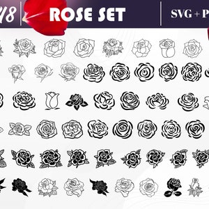 Rose SET - 248 Rose SVG, Rose Silhouette, Rose Clipart, Roses Svg, Rose ...