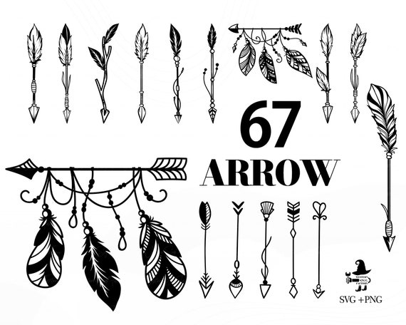 Boho Arrow Silhouette Clip Art Tribal Arrow Silhouettes Native