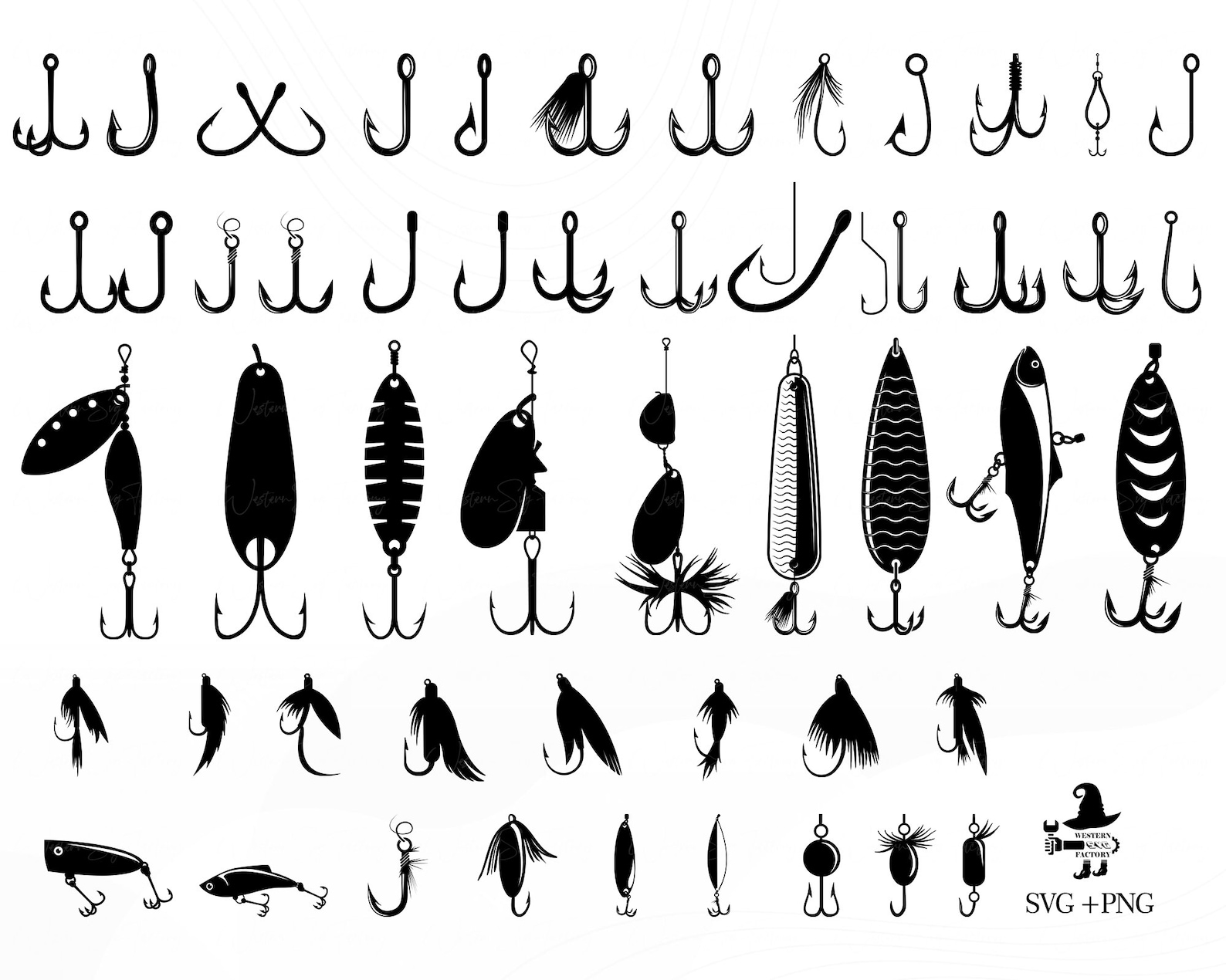 Fishing Equipments Set - Fishing Svg, Fisherman Svg, Fishing Silhouette ...