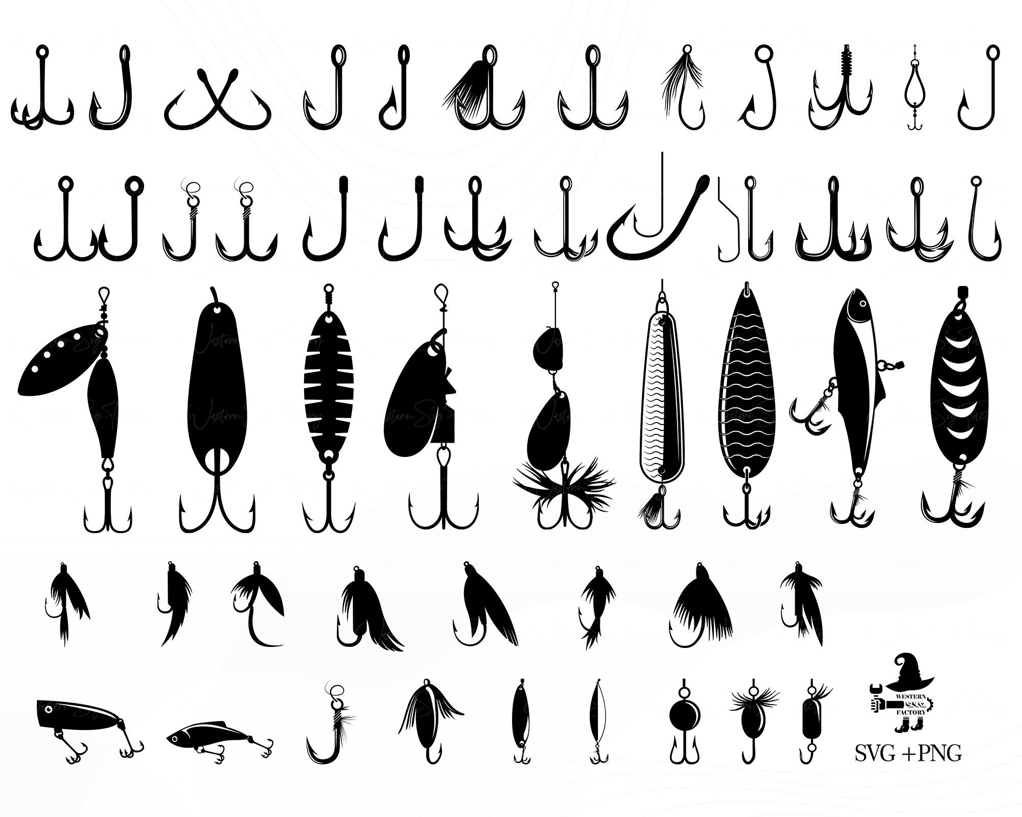 Fishing Equipments Set - Fishing Svg, Fisherman Svg, Fishing Silhouette ...