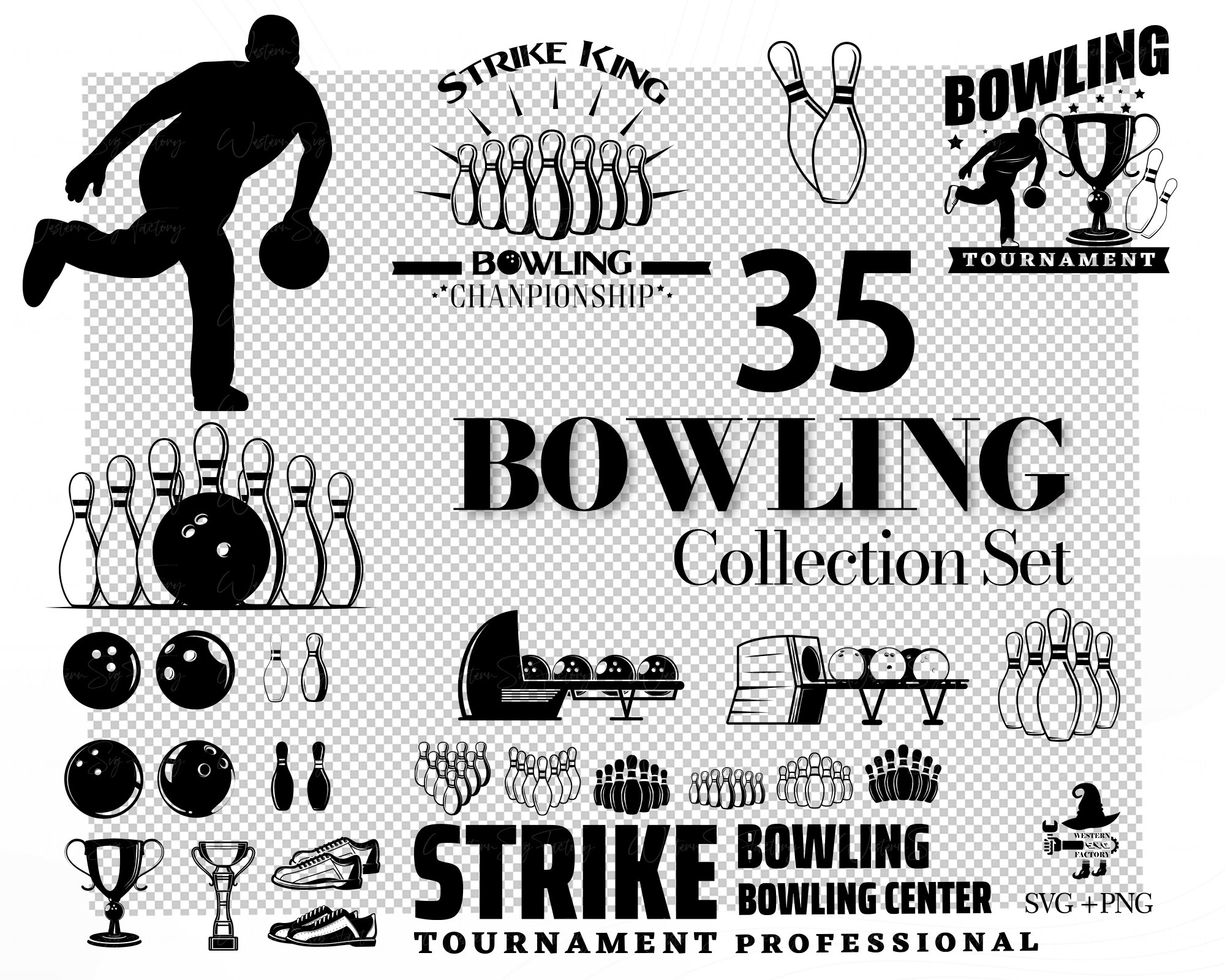 Bowling Collection Set- Bowling Svg, Bowling Silhouette, Bowling ...