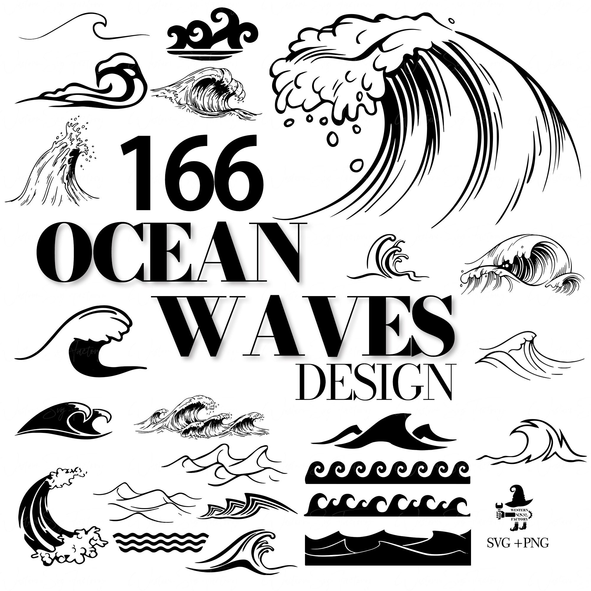 Ocean Wave Template Waves Design Svg, Beach Ocean Wave SVG PNG DXF