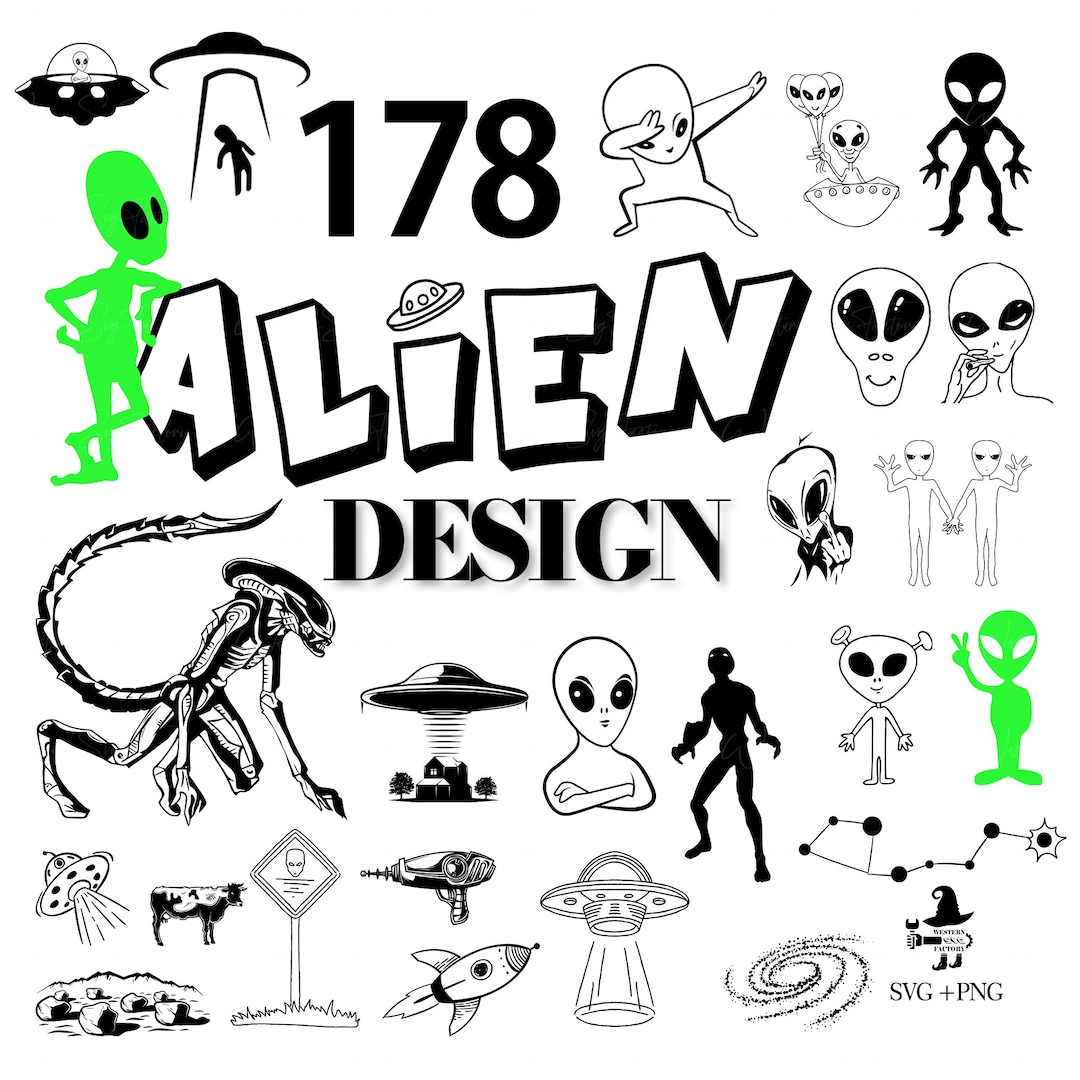 Alien Design - 178 Alien SVG, Alien Head, Alien SVG, Alien Face, UFO ...