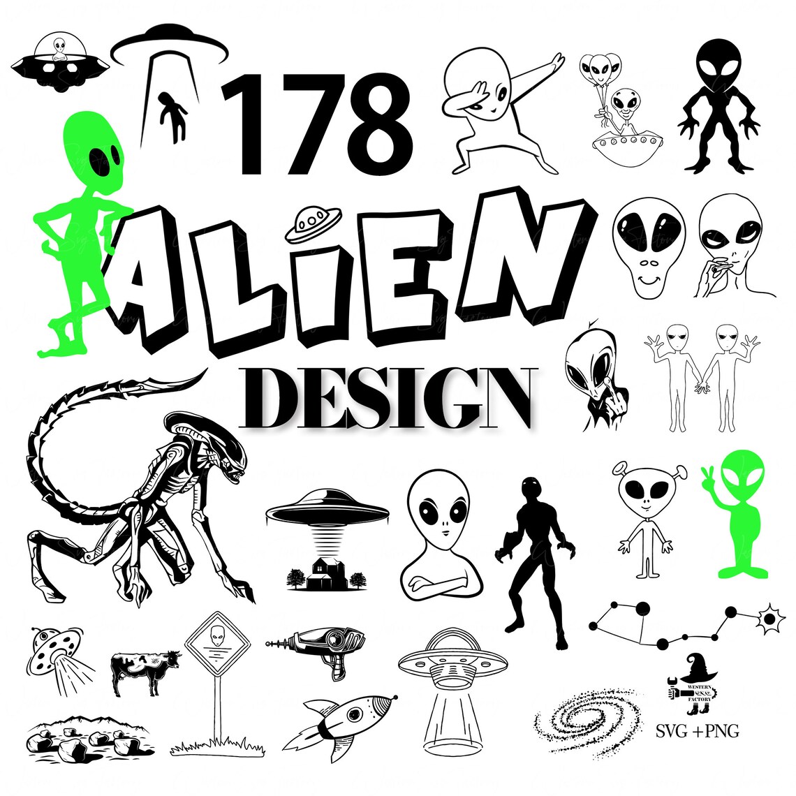 Alien Design - 178 Alien SVG, Alien Head, Alien SVG, Alien Face, UFO ...