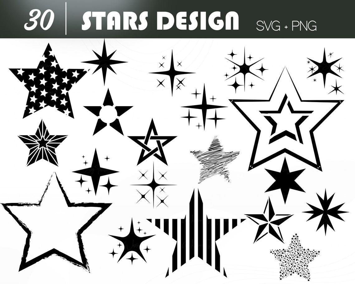 Stars Design SVG - 30 Stars SVG, Stars Silhouette, Stars Svg, Sparkle ...