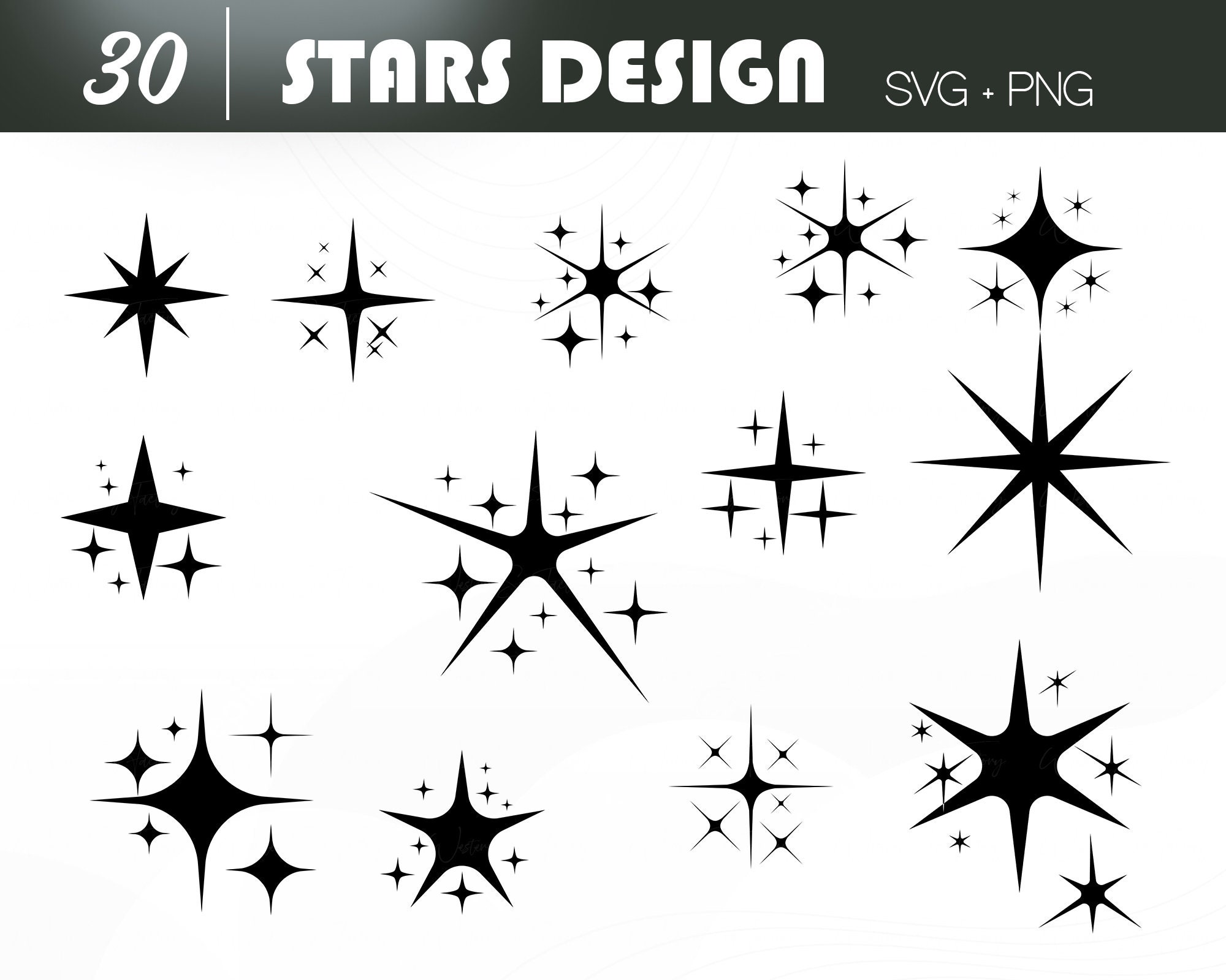 Stars Design SVG - 30 Stars SVG, Stars Silhouette, Stars Svg, Sparkle ...