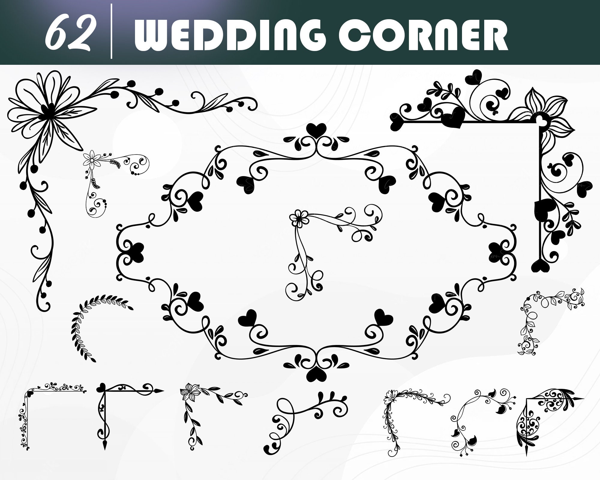 Wedding Corner SVG - Corner Svg, Heart Corner Svg, Corner Clipart, Leaf ...