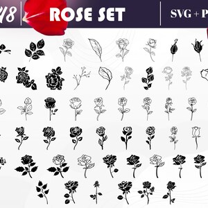 Rose SET - 248 Rose SVG, Rose Silhouette, Rose Clipart, Roses Svg, Rose ...