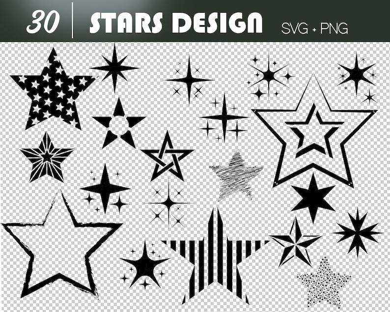 Stars Design SVG - 30 Stars SVG, Stars Silhouette, Stars Svg, Sparkle ...