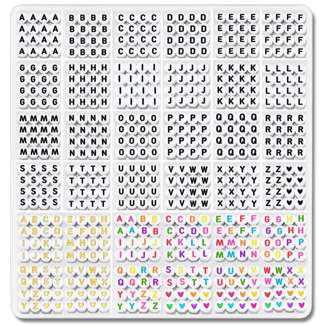 2100 Pcs Alphabet Letter Beads for Bracelet Making. Round White Black ...