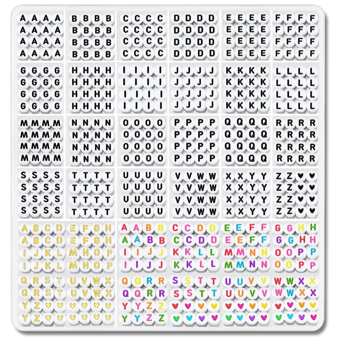 2100 Pcs Alphabet Letter Beads for Bracelet Making. Round White Black ...