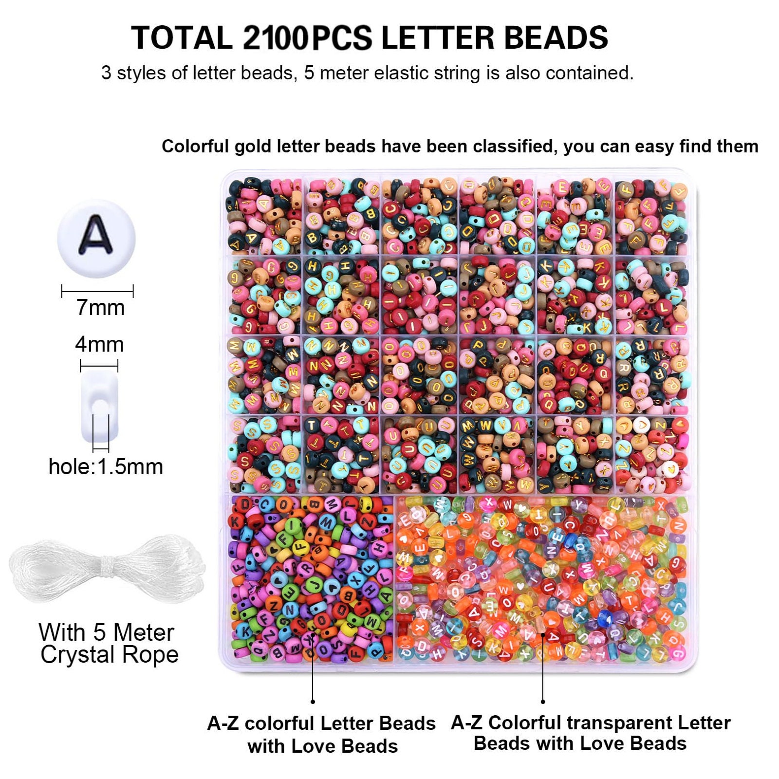 2100 Pcs Alphabet Letter Beads for Bracelet Making. Round White Black ...