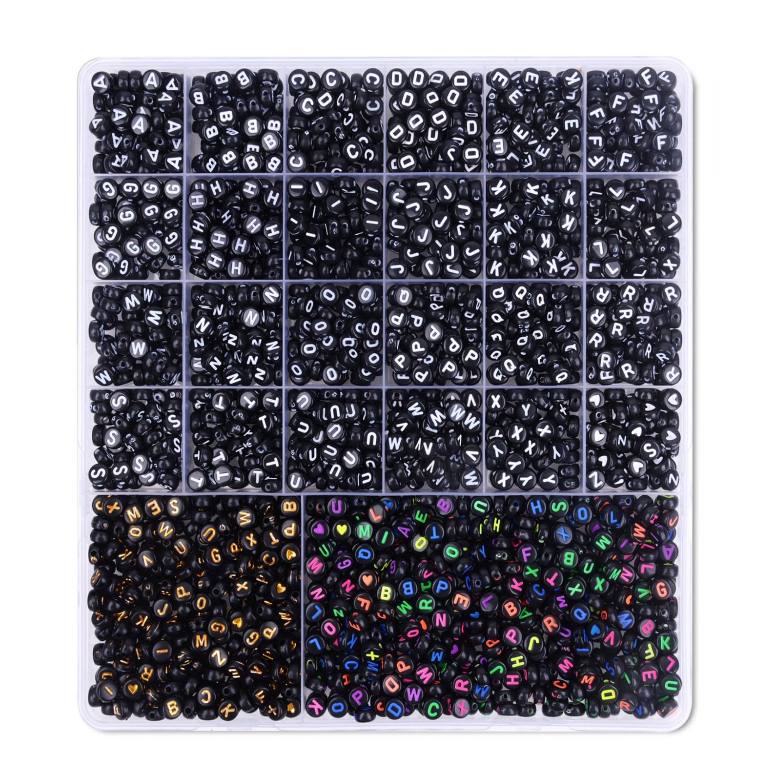 2100 Pcs Alphabet Letter Beads for Bracelet Making. Round White Black ...