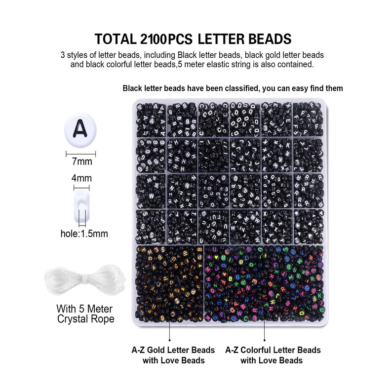 2100 Pcs Alphabet Letter Beads for Bracelet Making. Round White Black ...