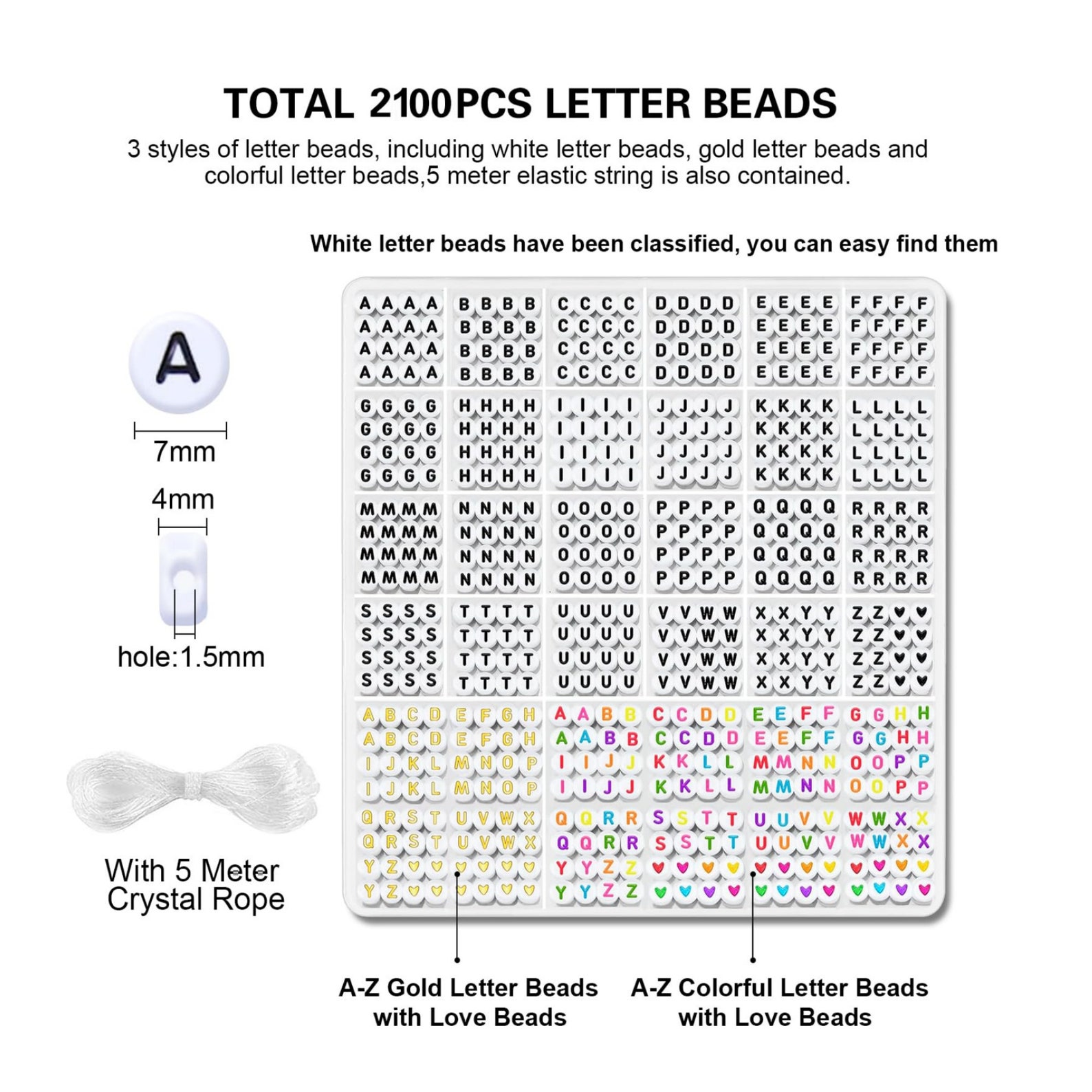 2100 Pcs Alphabet Letter Beads for Bracelet Making. Round White Black ...