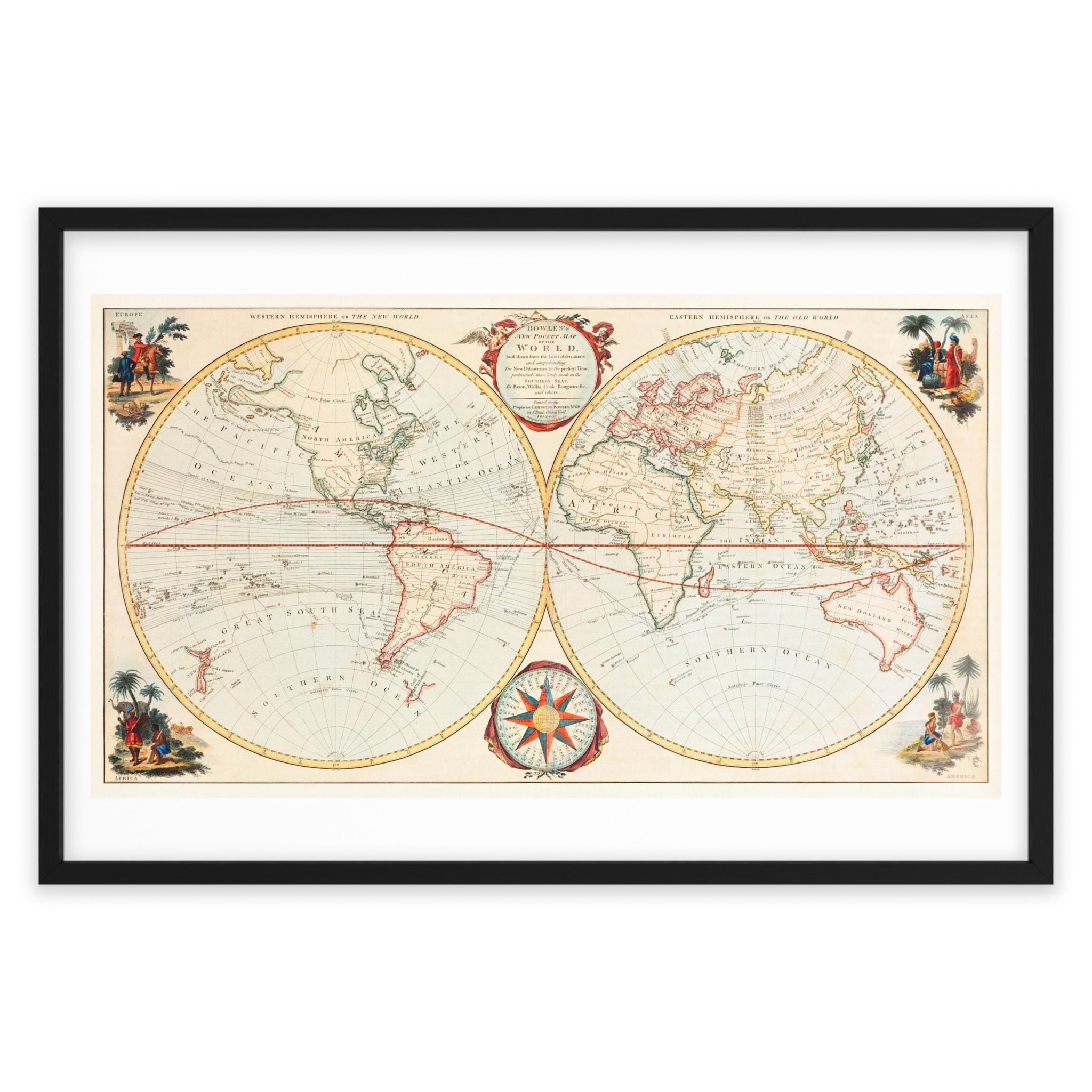 Bowles Vintage World Map 1791 Map Victorian Era World Map Bowles's New ... Bowles Vintage World Map 1791 Map Victorian Era World Map Bowles's New ...