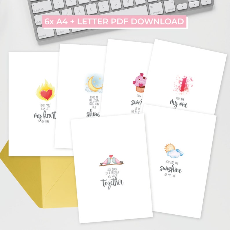 6 Cute Printable Valentine Lyrics Cards (A4 —>a5 and US Letter) - 6 ...