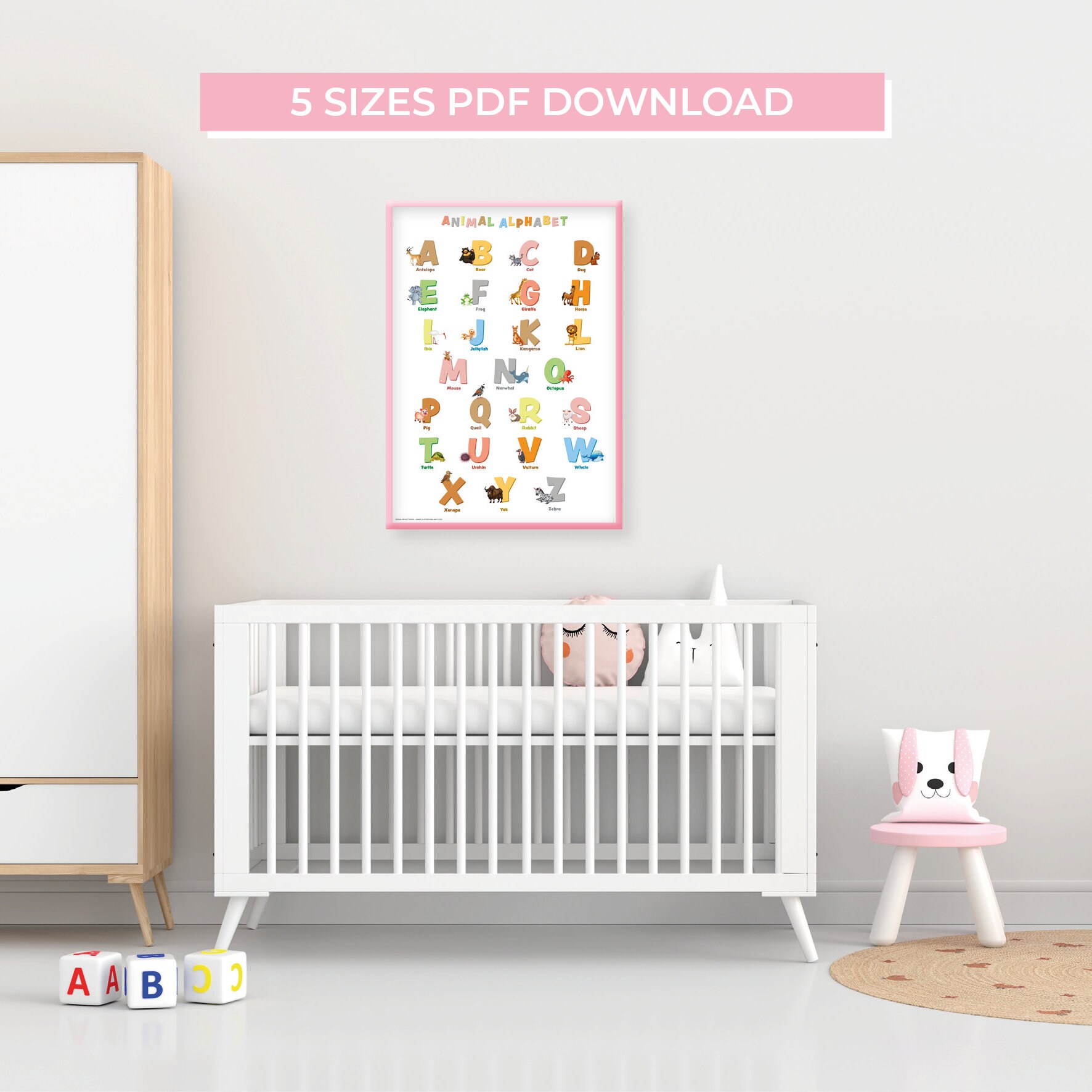 Animal Alphabet English (A4, A3, A2, US Letter, Tabloid) Printable ...