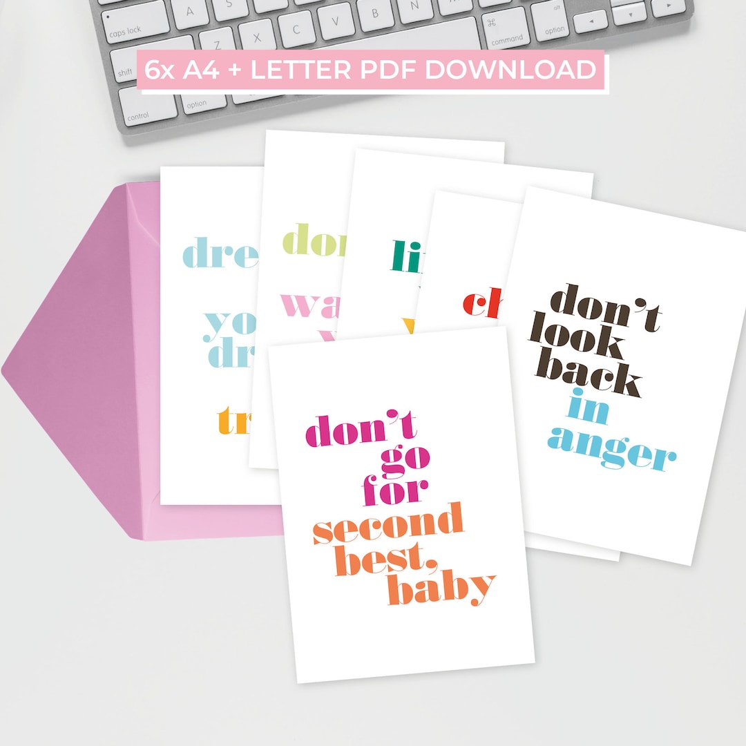 6 Printable Encouraging Lyrics Cards (a4–>a5 and US Letter) - 6 ...