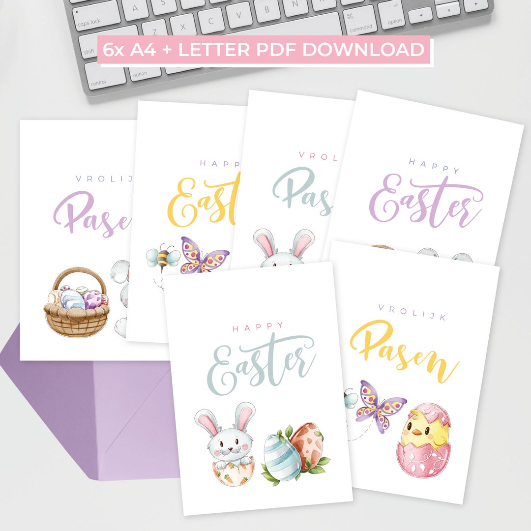 3 Printable Easter Cards A4 + US Letter (english + Dutch) | 3 Printable ...
