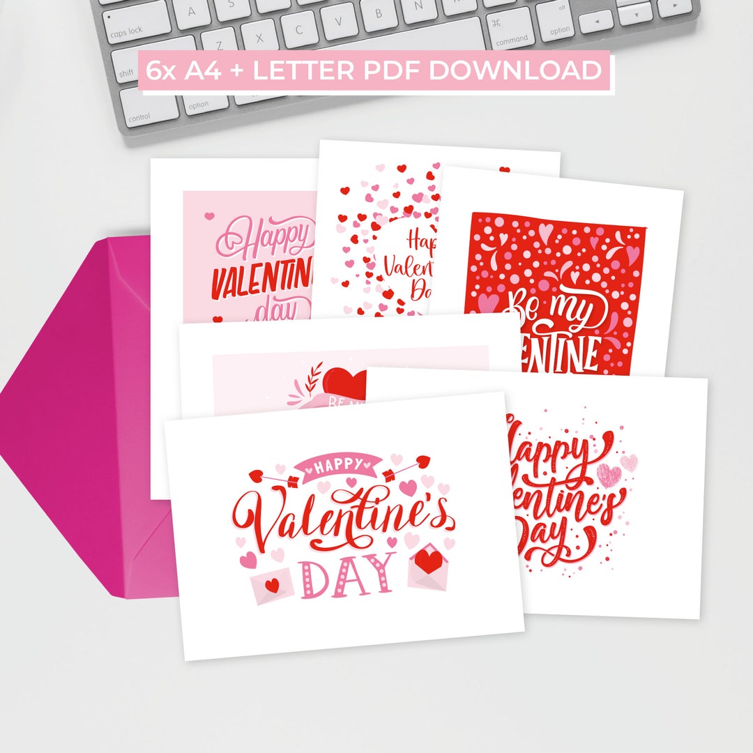 6 Printable Valentine Cards (a4–>a5 and US Letter) - 6 Printable ...