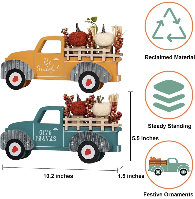 Thanksgiving 2 Car Set Home Decor, Large Size 2 Pack Wood Truck, Orange ...