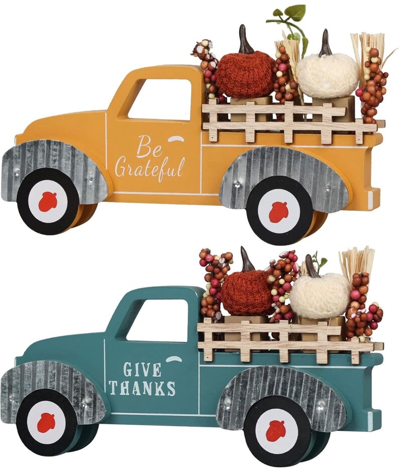 Thanksgiving 2 Car Set Home Decor, Large Size 2 Pack Wood Truck, Orange ...