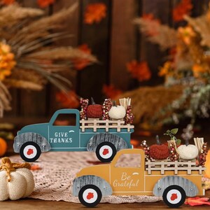 Thanksgiving 2 Car Set Home Decor, Large Size 2 Pack Wood Truck, Orange ...