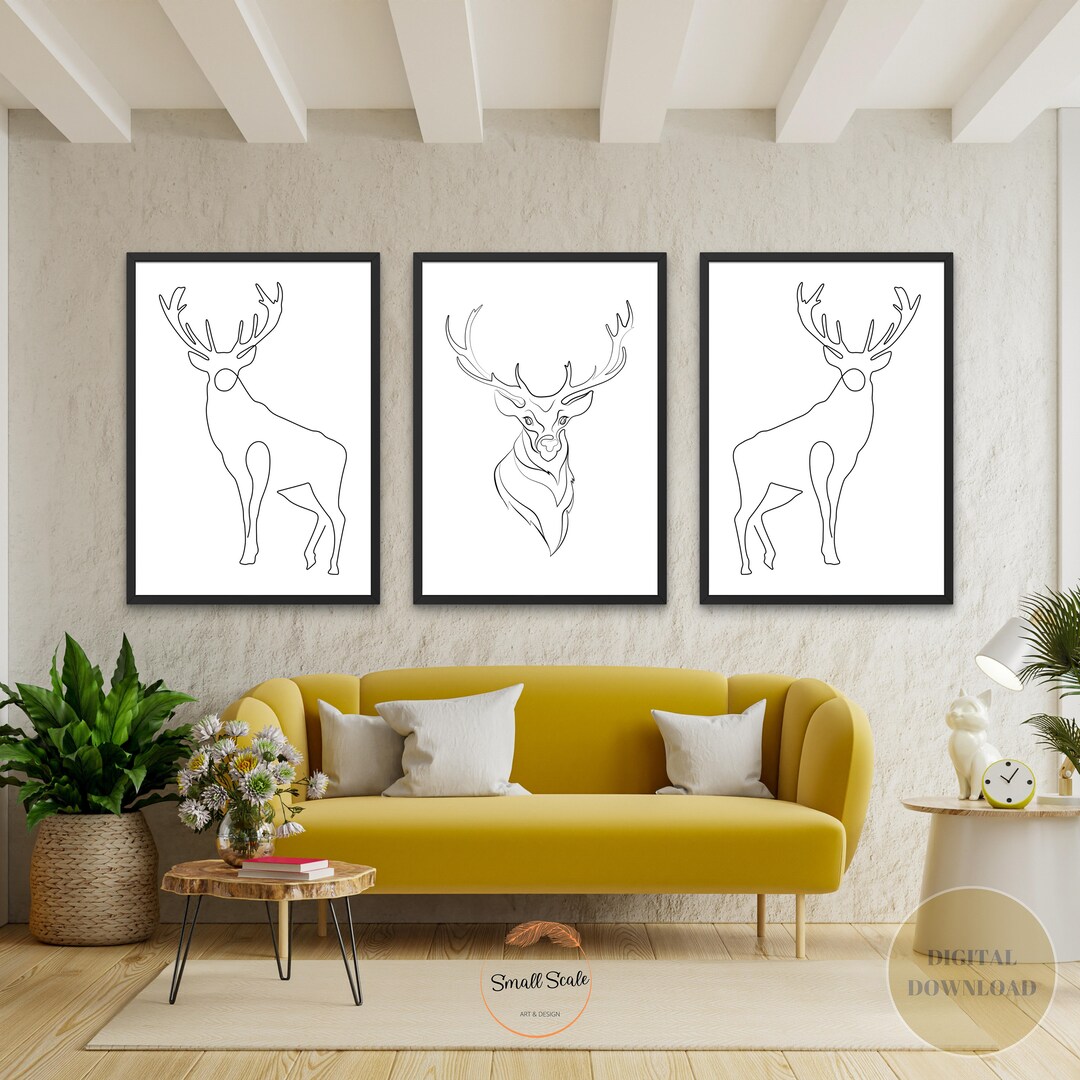 Deer Line Art Print - Deer Wall Art - Deer Art - Deer Poster - Animal ...