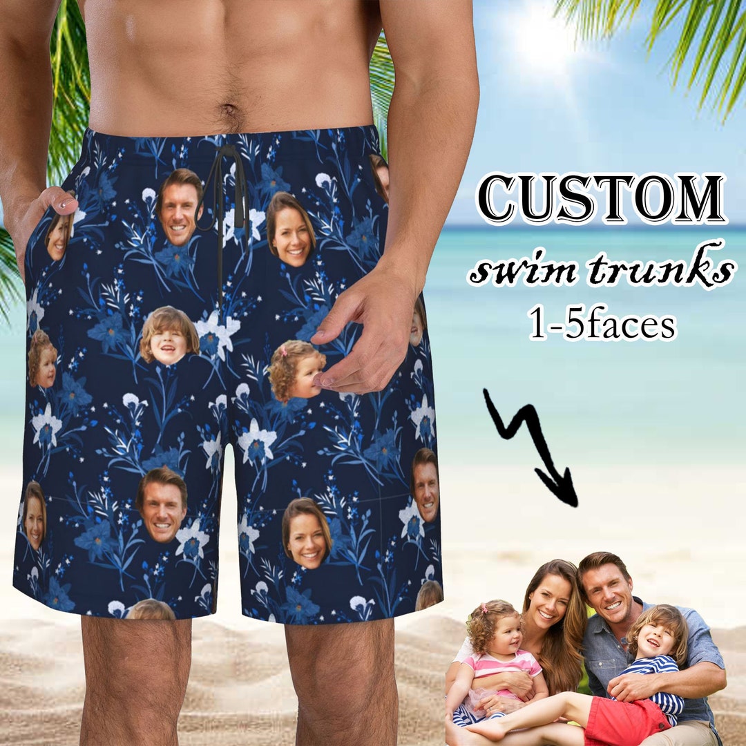 Hawaii Custom Funny Swim Shorts With Faces,customized Gifts Mens Swim ...