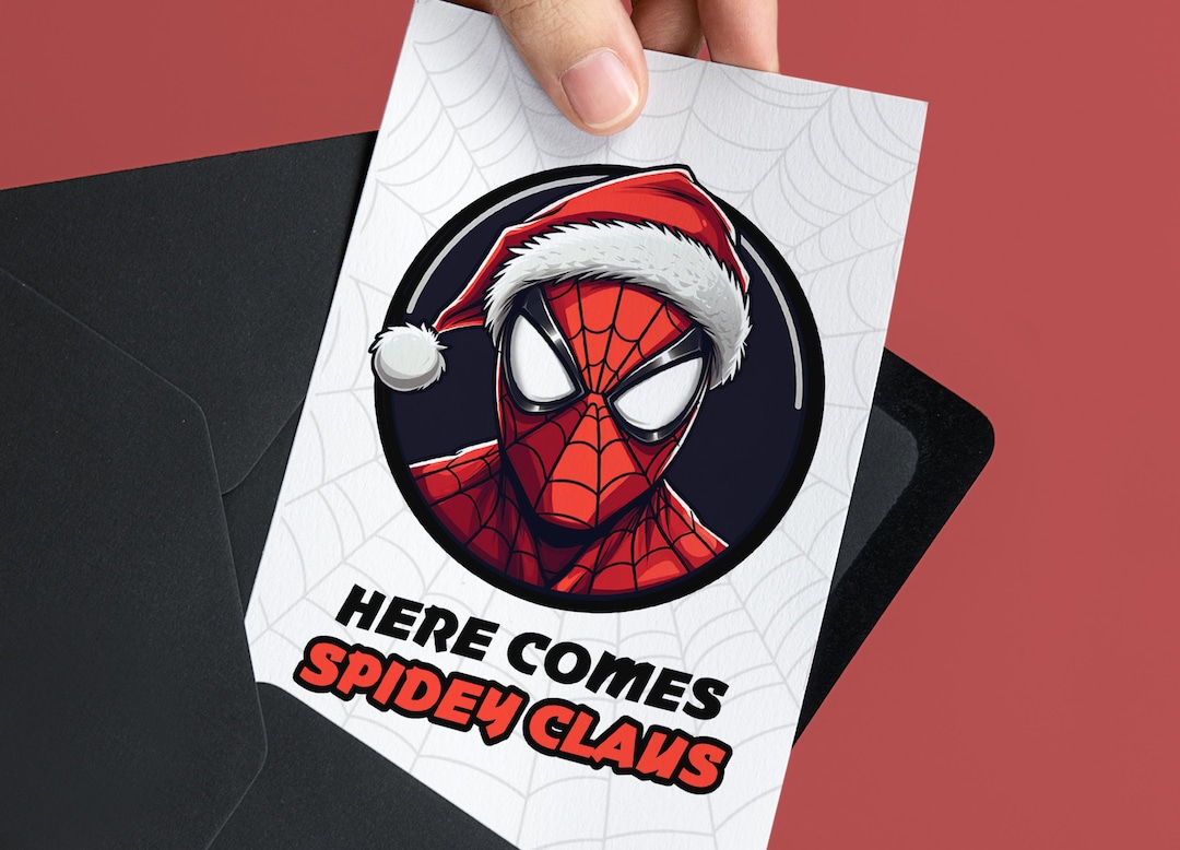 Spidey Claus Printable Christmas Card | Spiderman | Gamer Holiday Cards ...