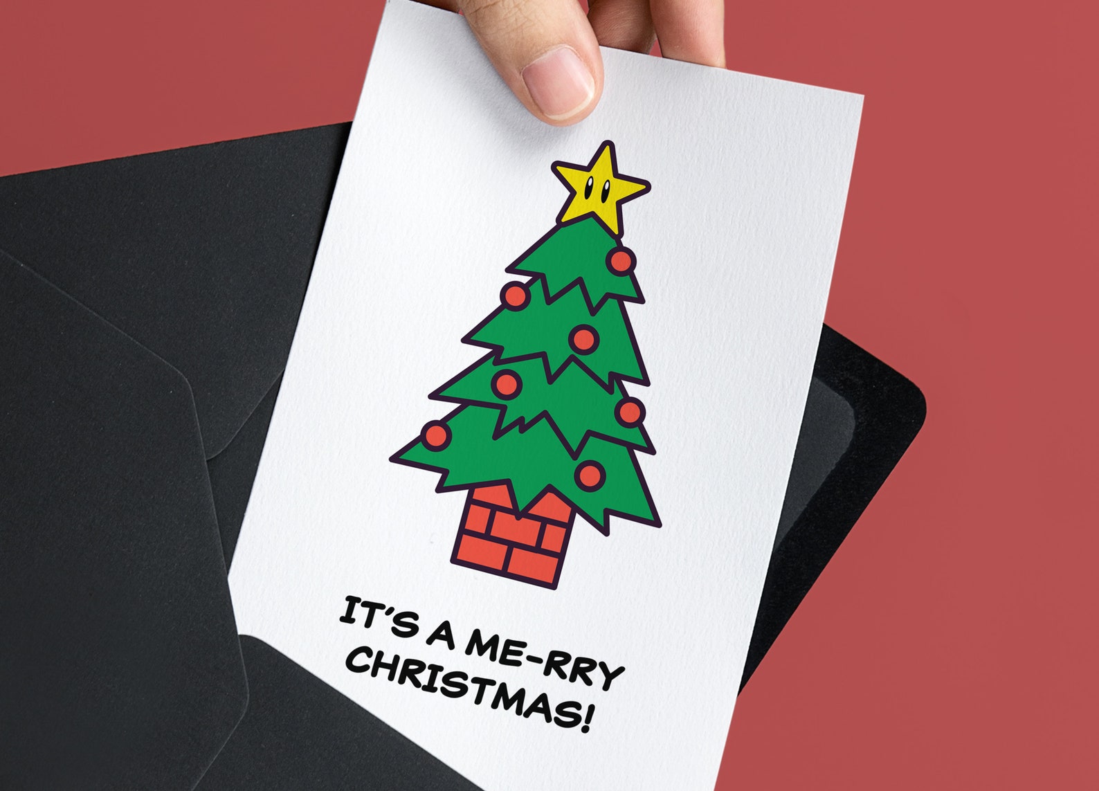 Super Mario Star Tree Printable Christmas Card Gamer Holiday - Etsy