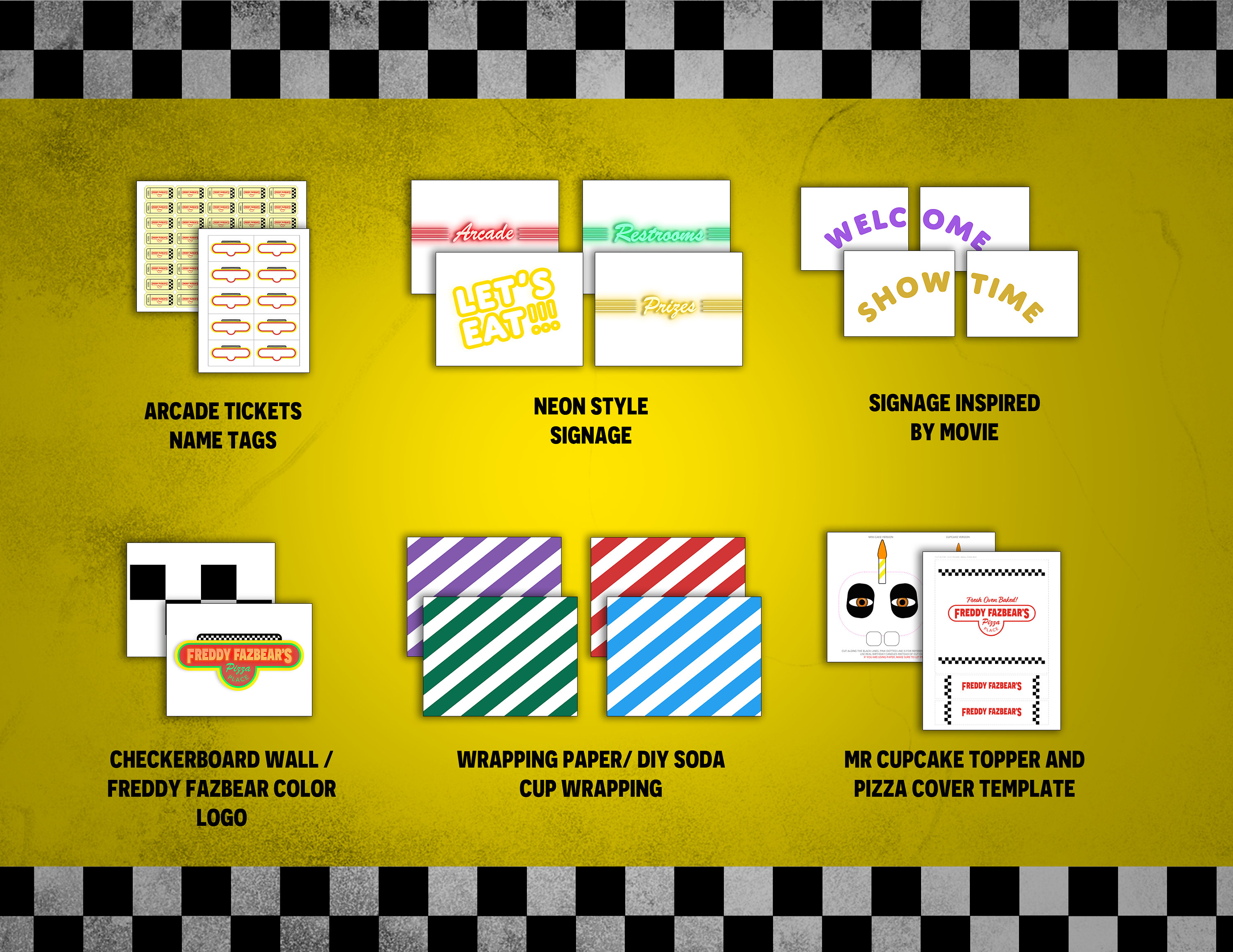 FNAF Party Printable Bundle Freddy Fazbear's Pizza Box, Arcade Tickets ...