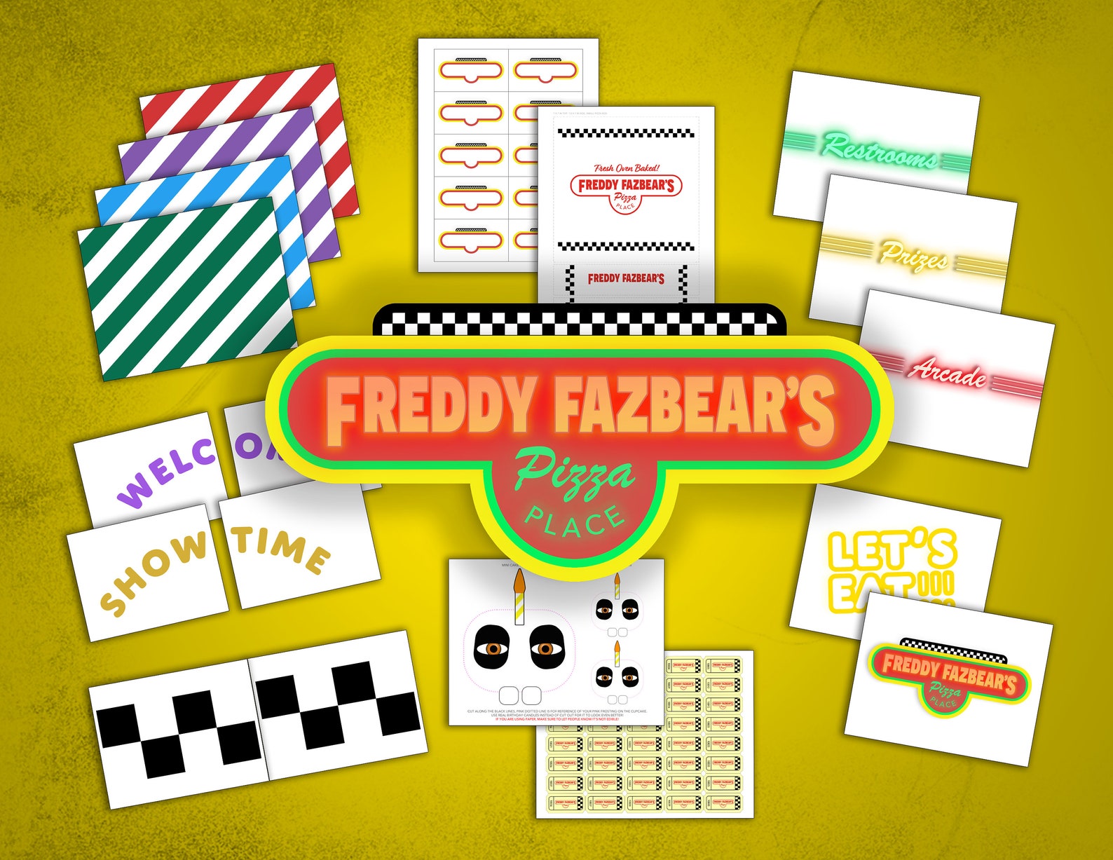 FNAF Party Printable Bundle Freddy Fazbear's Pizza Box, Arcade Tickets ...