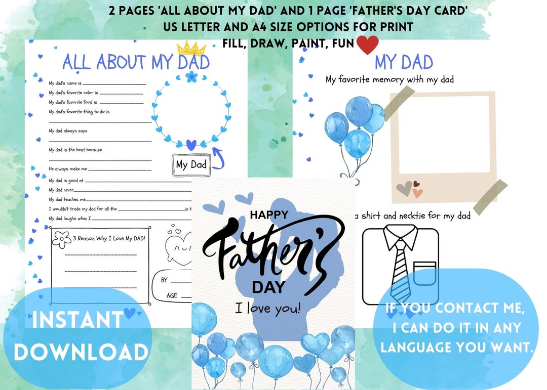 All About My DAD | Kids Questionnaire | Personalized Father's Day ...