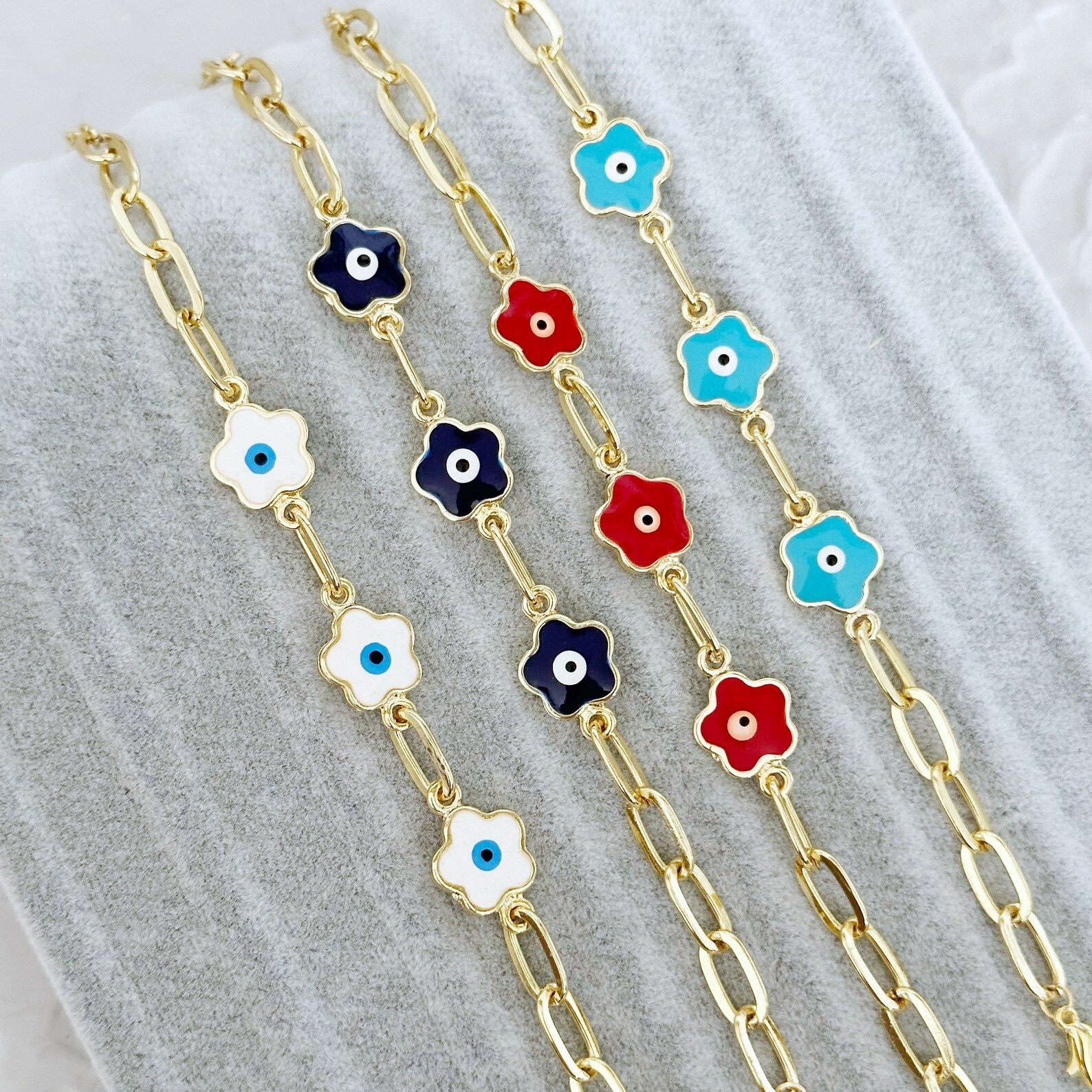 Evil Eye Clover Bracelet, Gold Clover Bracelet, Four Leaf Clover ...